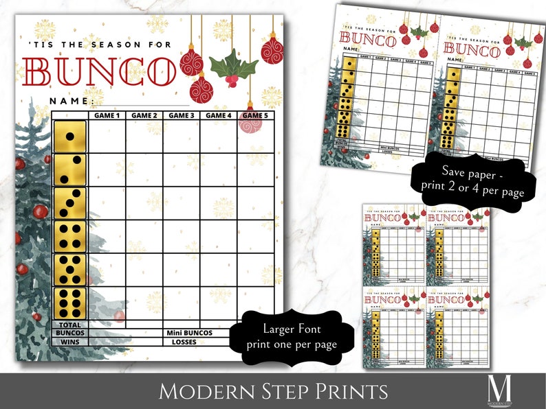 Printable Bunco Christmas Package of Score Cards, Tally Sheets, Winter ...