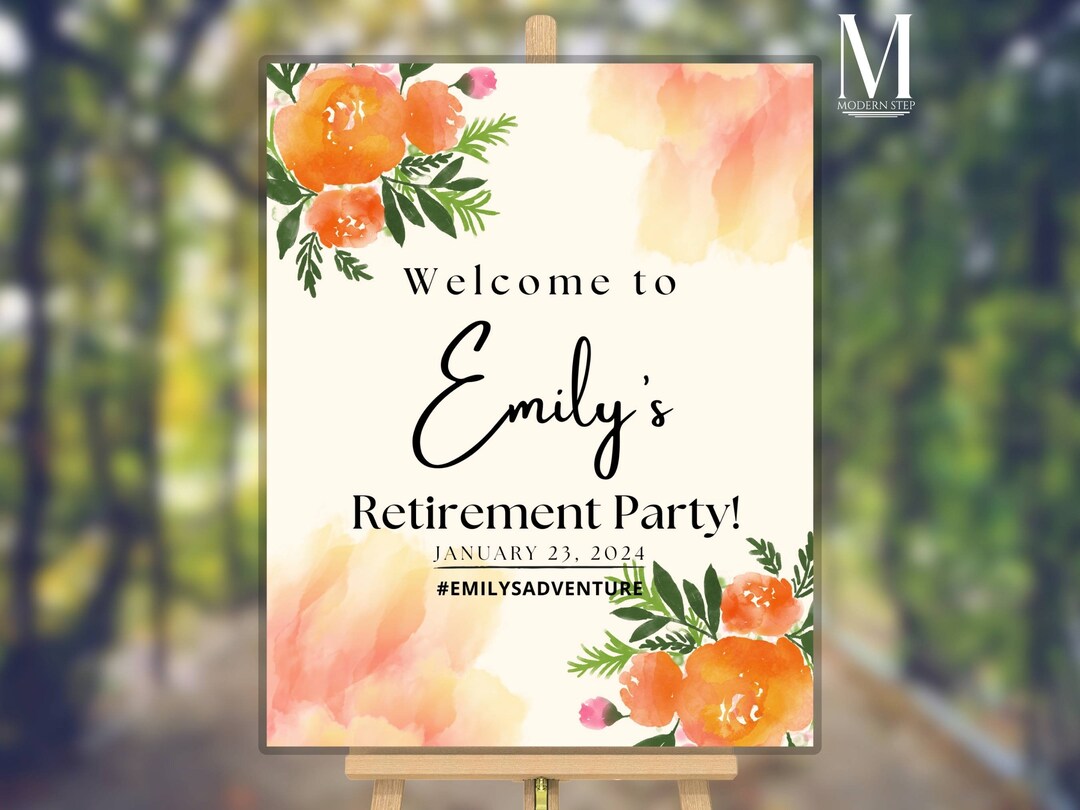 Retirement Party Welcome Sign, Printable, Flowers, Minimalist Party ...