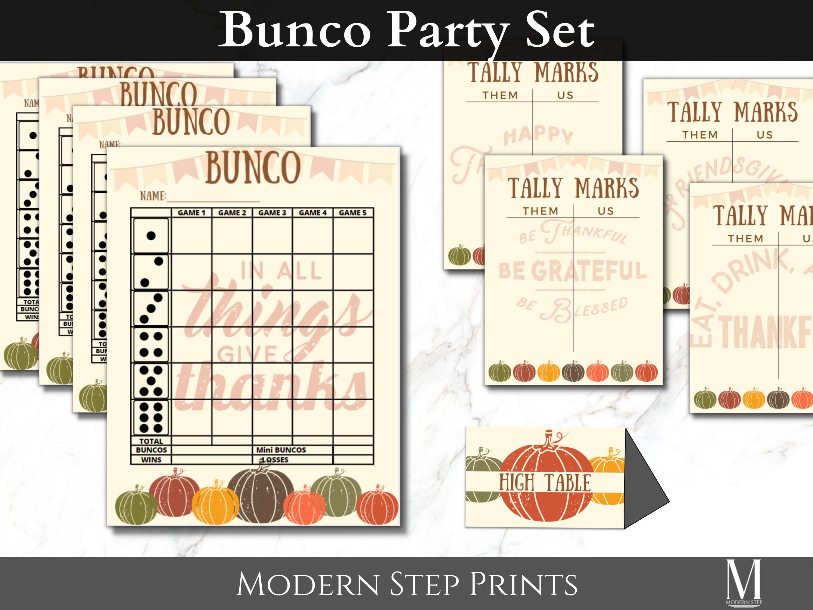 Printable Thanksgiving Bunco Game Card Bundle, Bunco Score Sheets ...