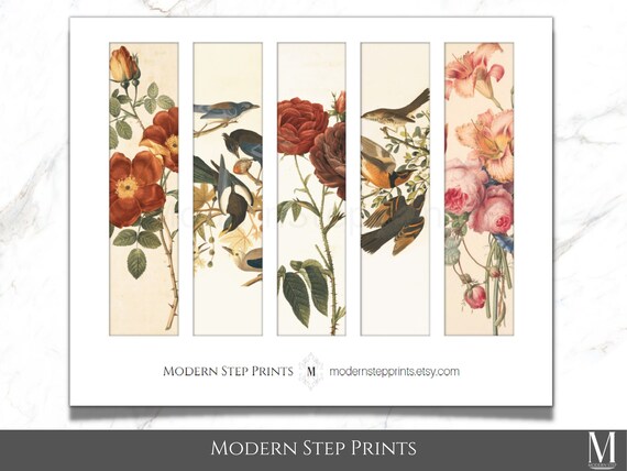 Printable Bookmark Vintage Flower Set Printable Bookmarks - Etsy