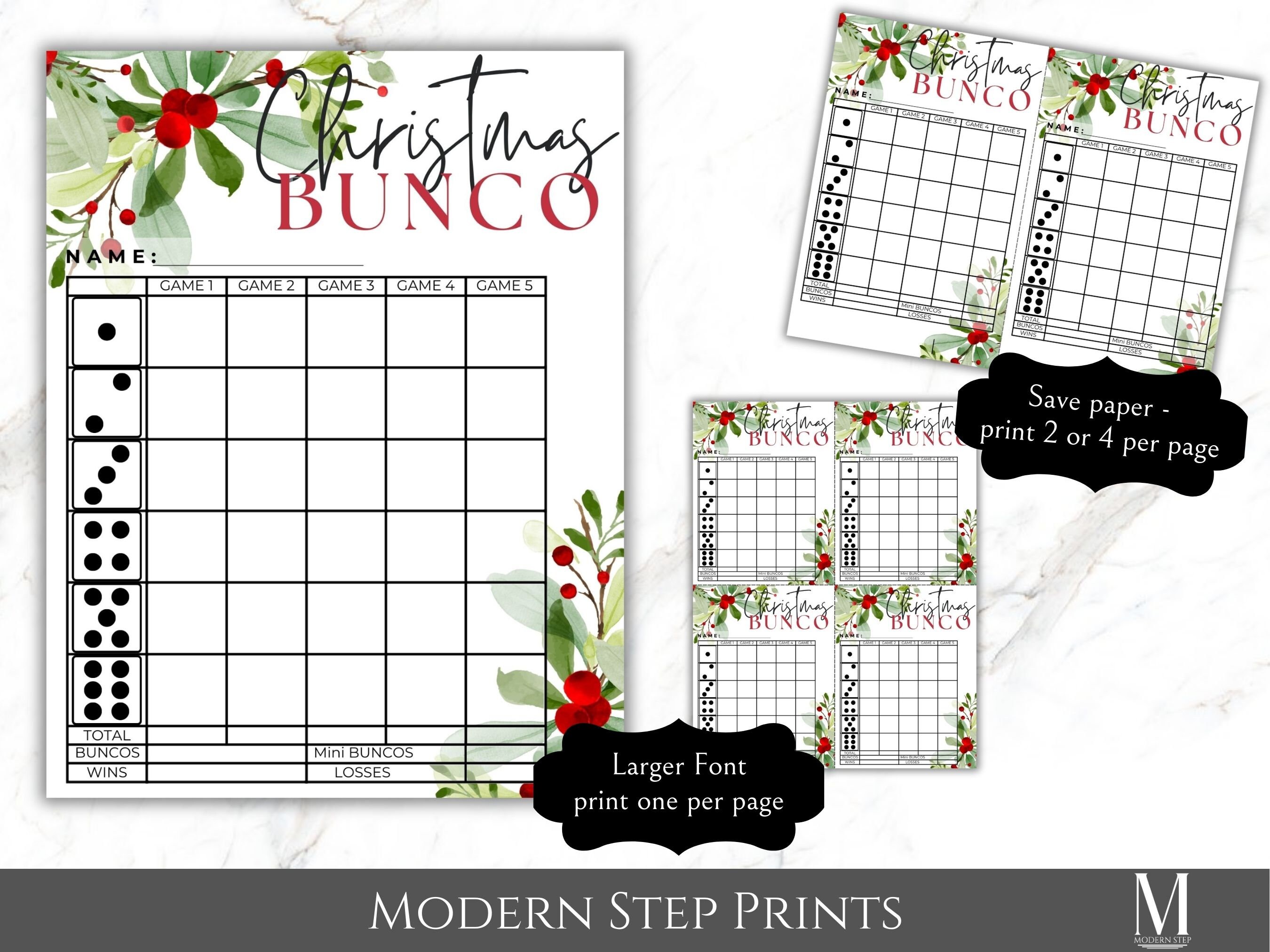 Bunco Christmas Package of Score Cards, Tally Sheets, Winter Table ...