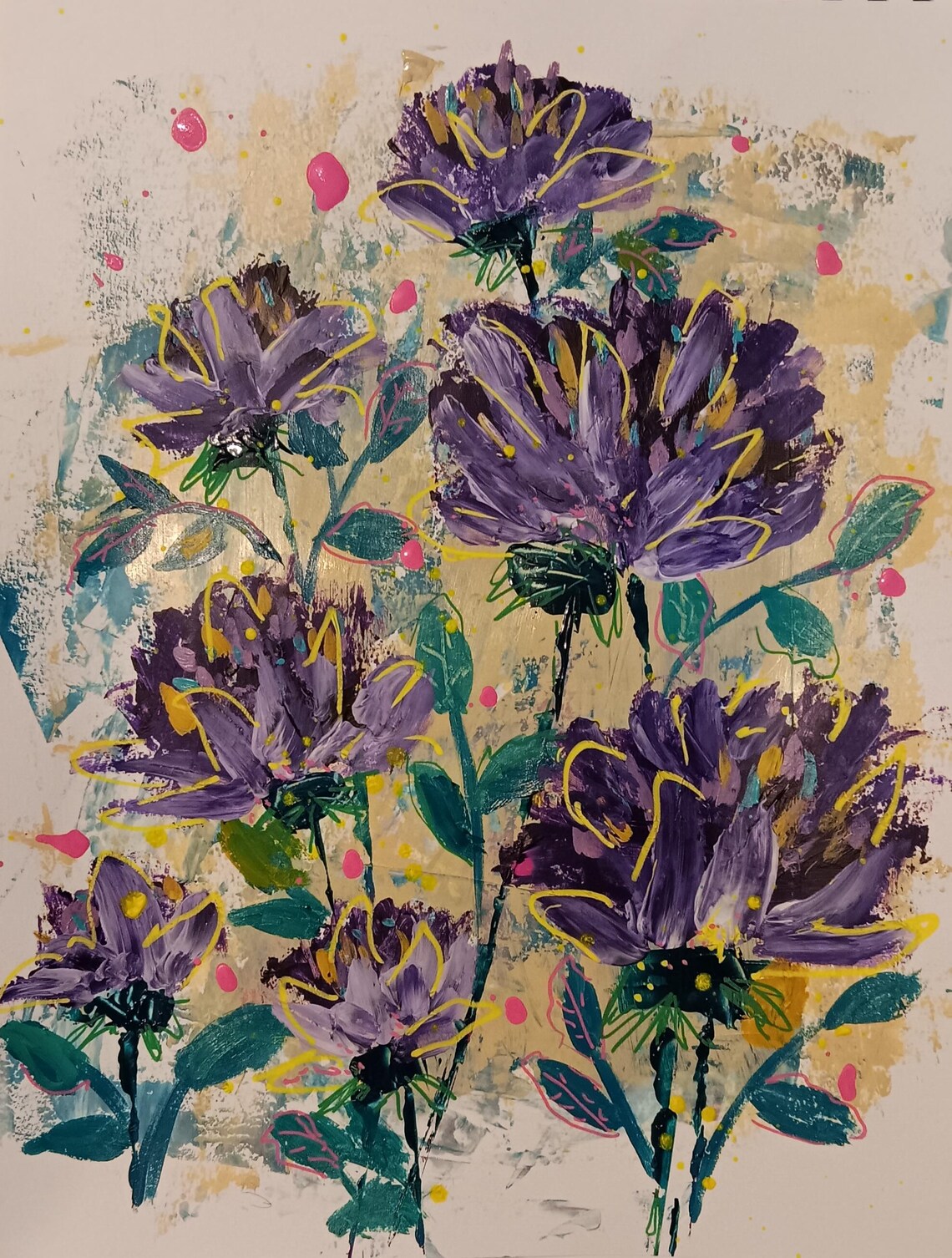 Purple Rose Floral Art Original Painting Wall Decor - Etsy