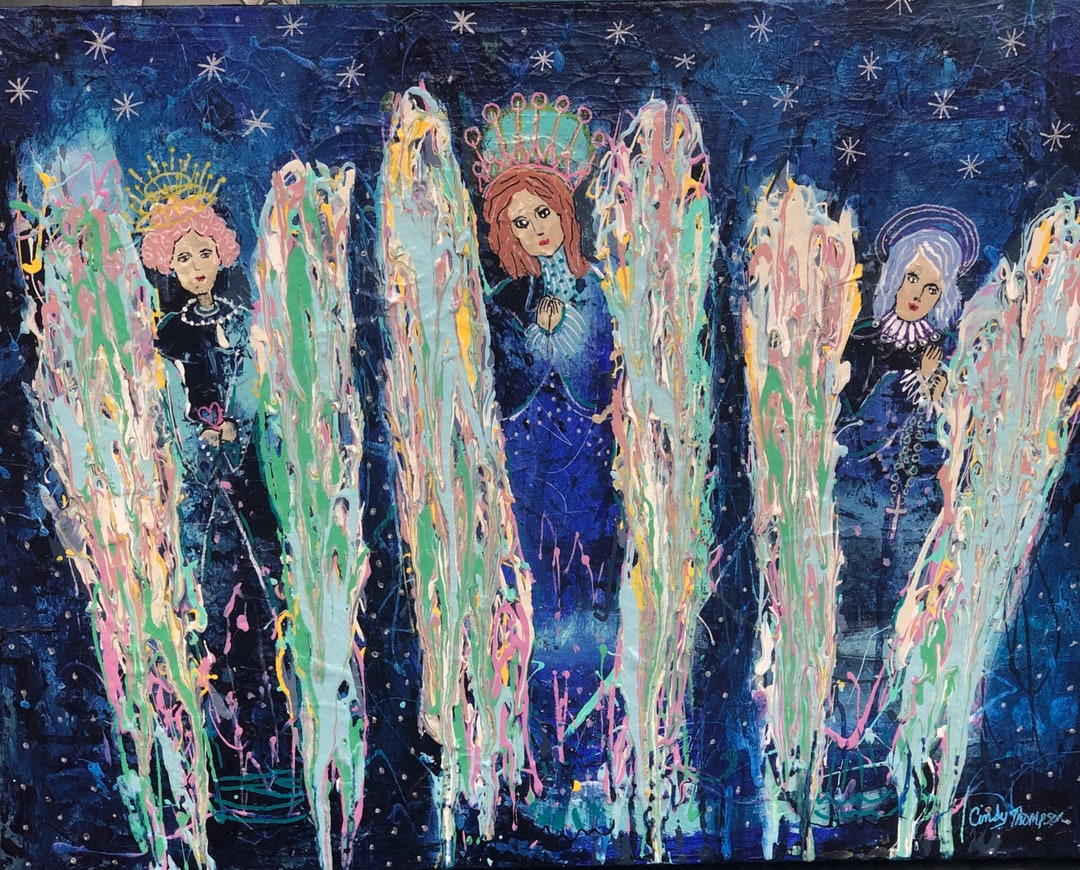 Angel Trio Original Acrylic Painting Art Christmas Wall Decor Abstract ...