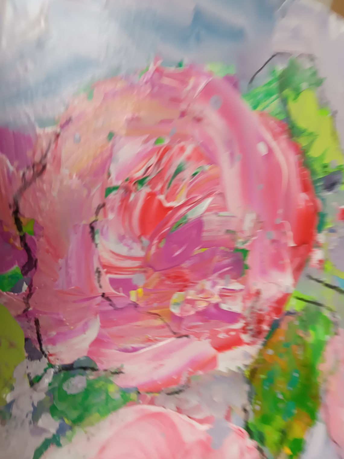 Faith Love Hope Art Original Painting Wall Decor Floral Green Pink ...