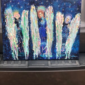 Angel Trio Original Acrylic Painting Art Christmas Wall Decor Abstract ...