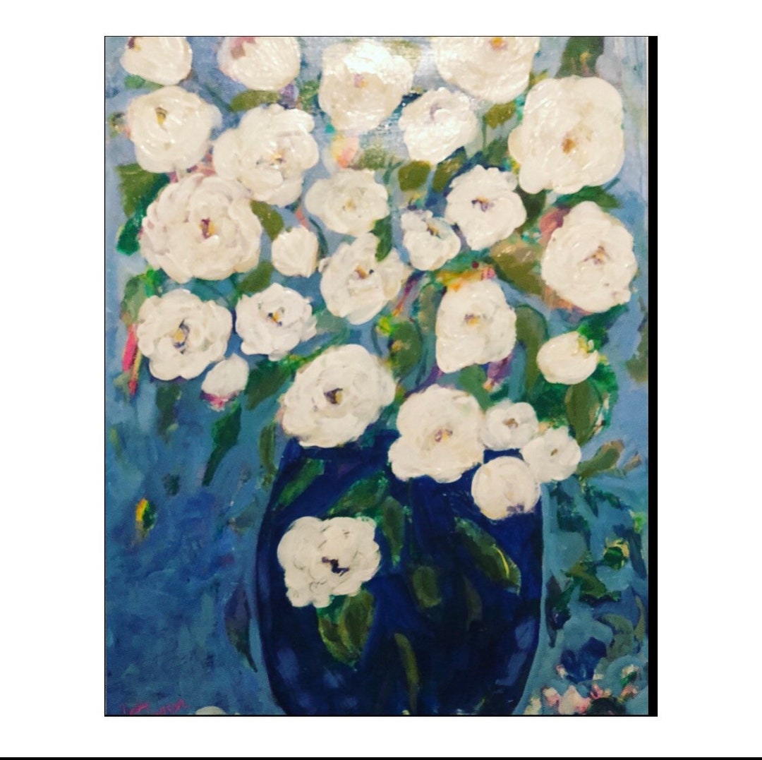 White After Labor Day - Flower Painting Art Wall Decor Blue and White ...