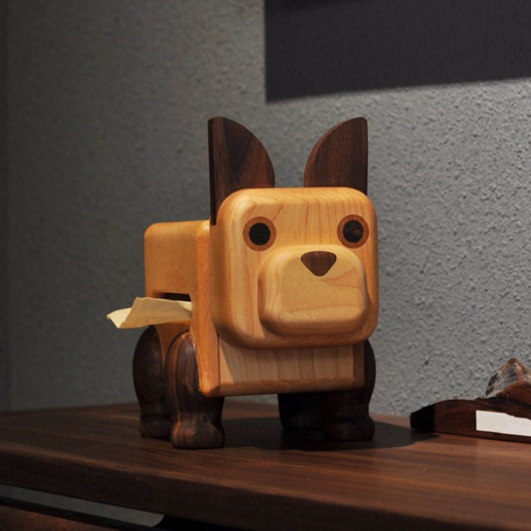 Solid Wood Tissue Box Bulldog Tissue Box Funny Tissue Box Dog Shaped ...