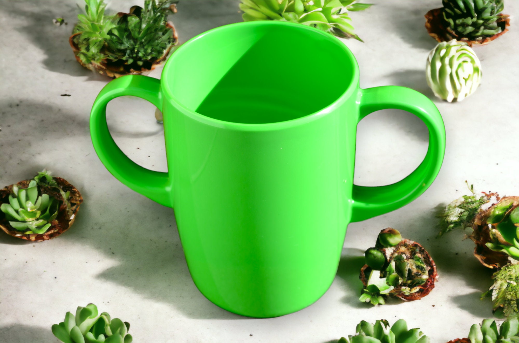 Rosa Lifestyle Green Two Handled Melamine Mug, 126g Weight, Mobility ...