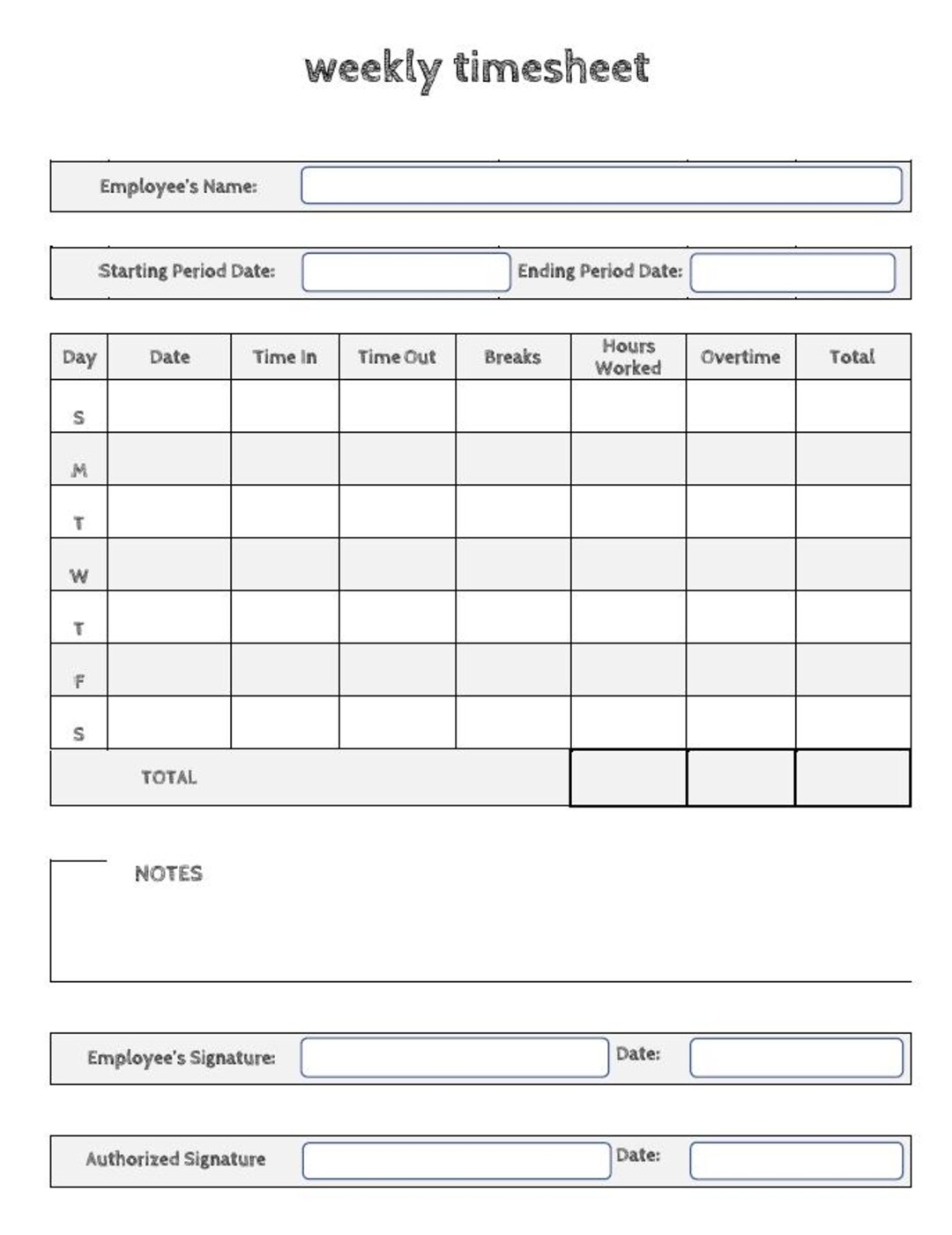 Printable Weekly Timesheet Template: Employee Time Tracking (PDF & DOCX ...