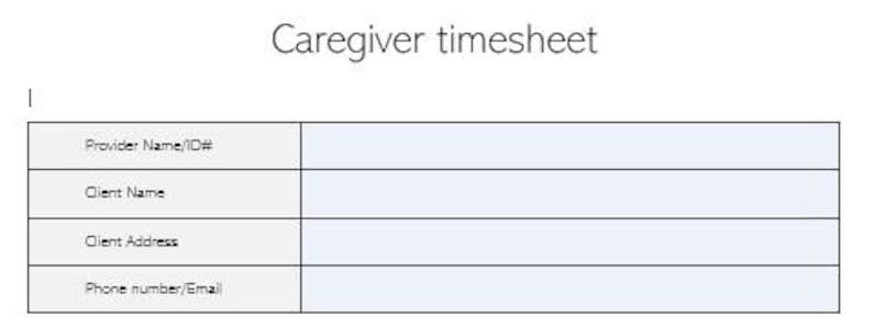 Weekly Caregiver Timesheet: Printable In-home Care Log (instant ...