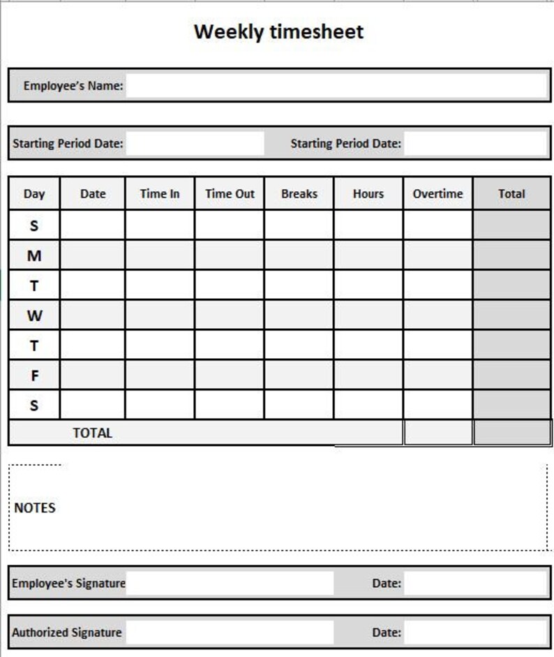 Weekly Timesheet for Employees Template Excel - Etsy