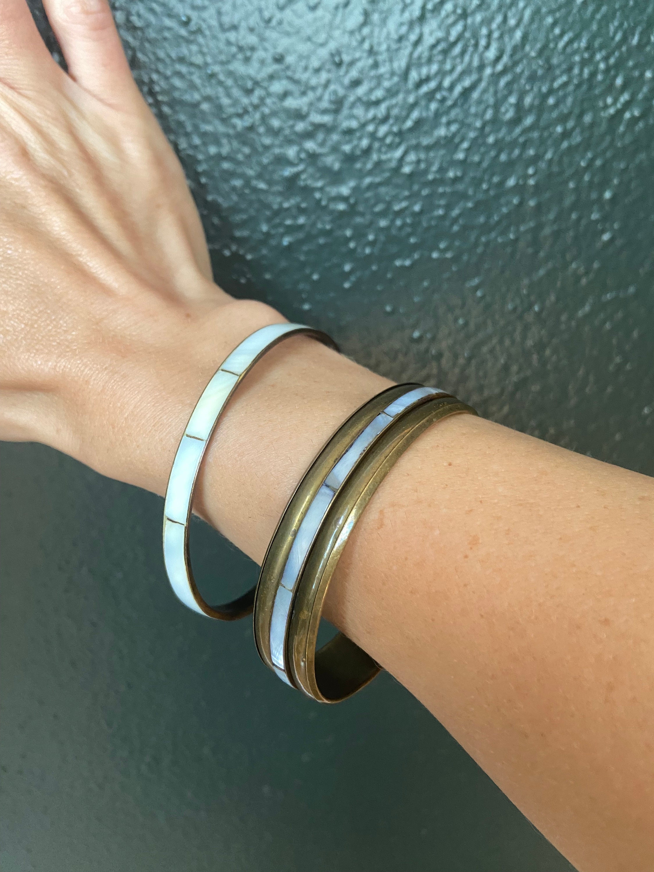 Vintage Brass Boho Indian Bangles Shell Inlay Gypsy Jewelry - Etsy