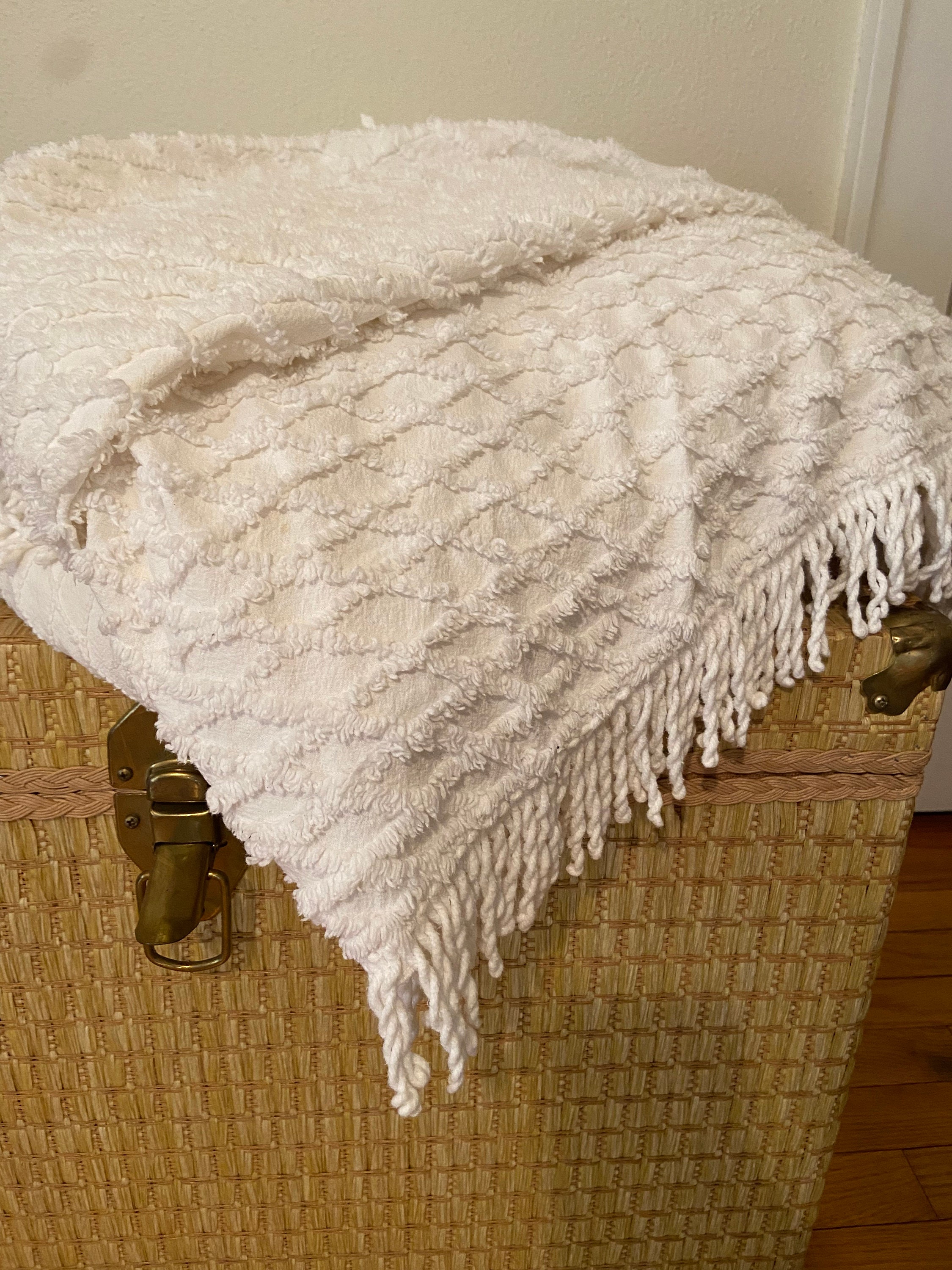 Vintage Diamond Weave Tufted Cotton Chenille Full Bedspread, Bohemian ...