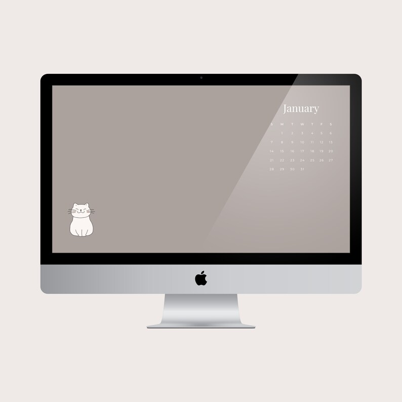 2024 White Cat Monthly Desktop Calendar Wallpaper Neutral - Etsy