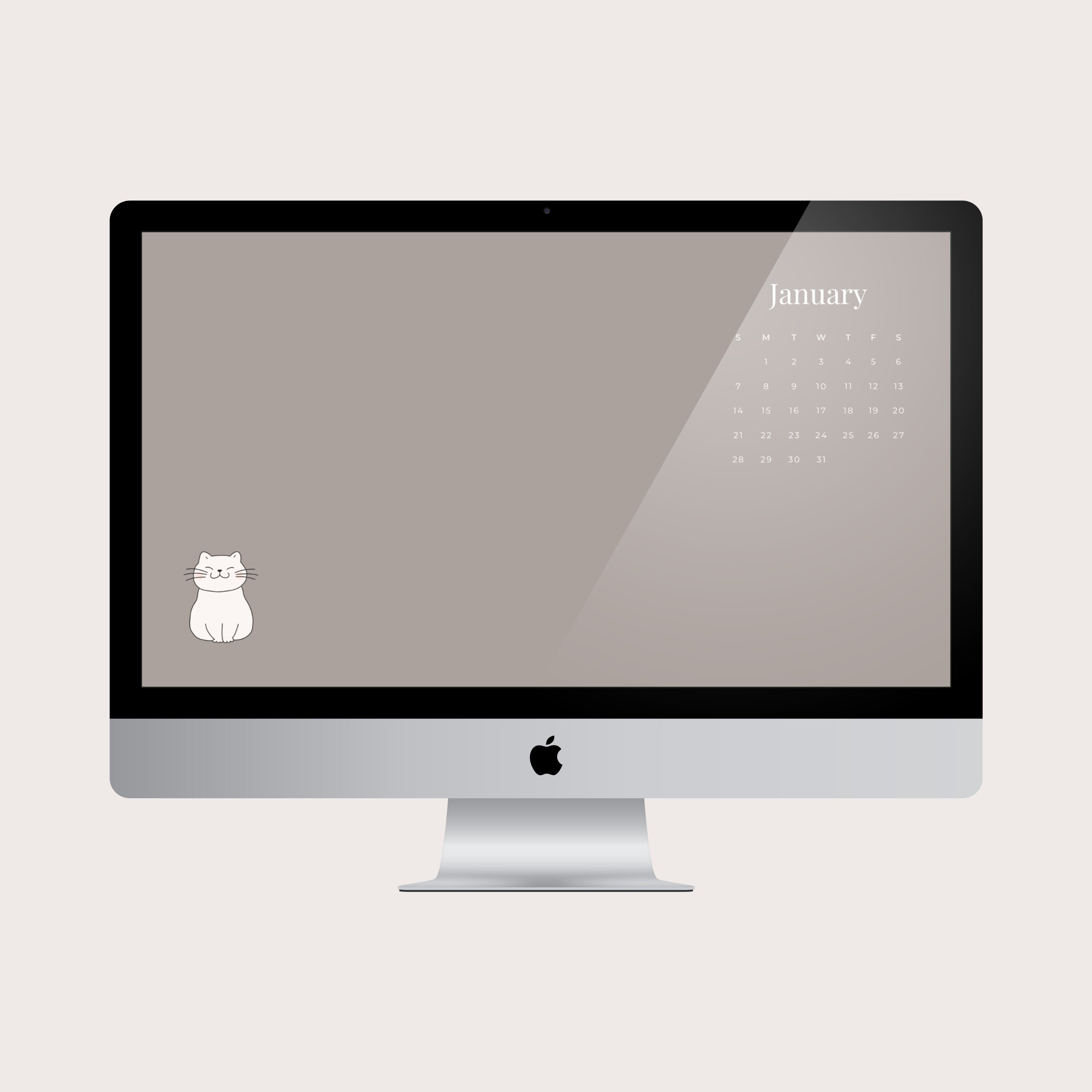 2024 White Cat Monthly Desktop Calendar Wallpaper Neutral - Etsy