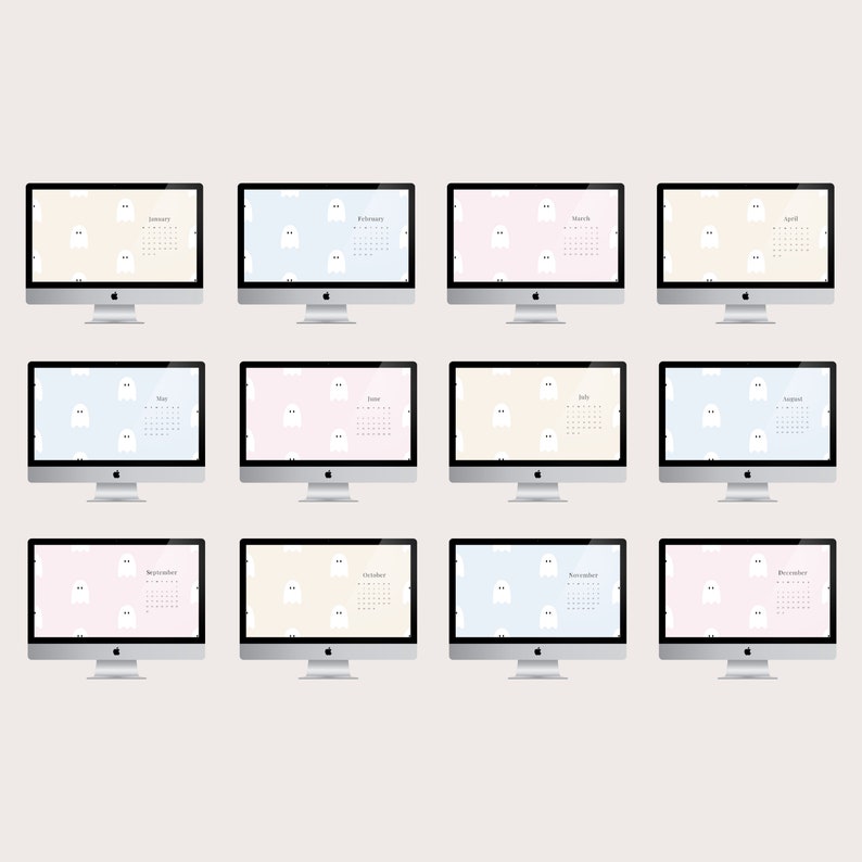 2024 Monday Start Spooky Cute Ghost Monthly Desktop Calendar Wallpaper ...