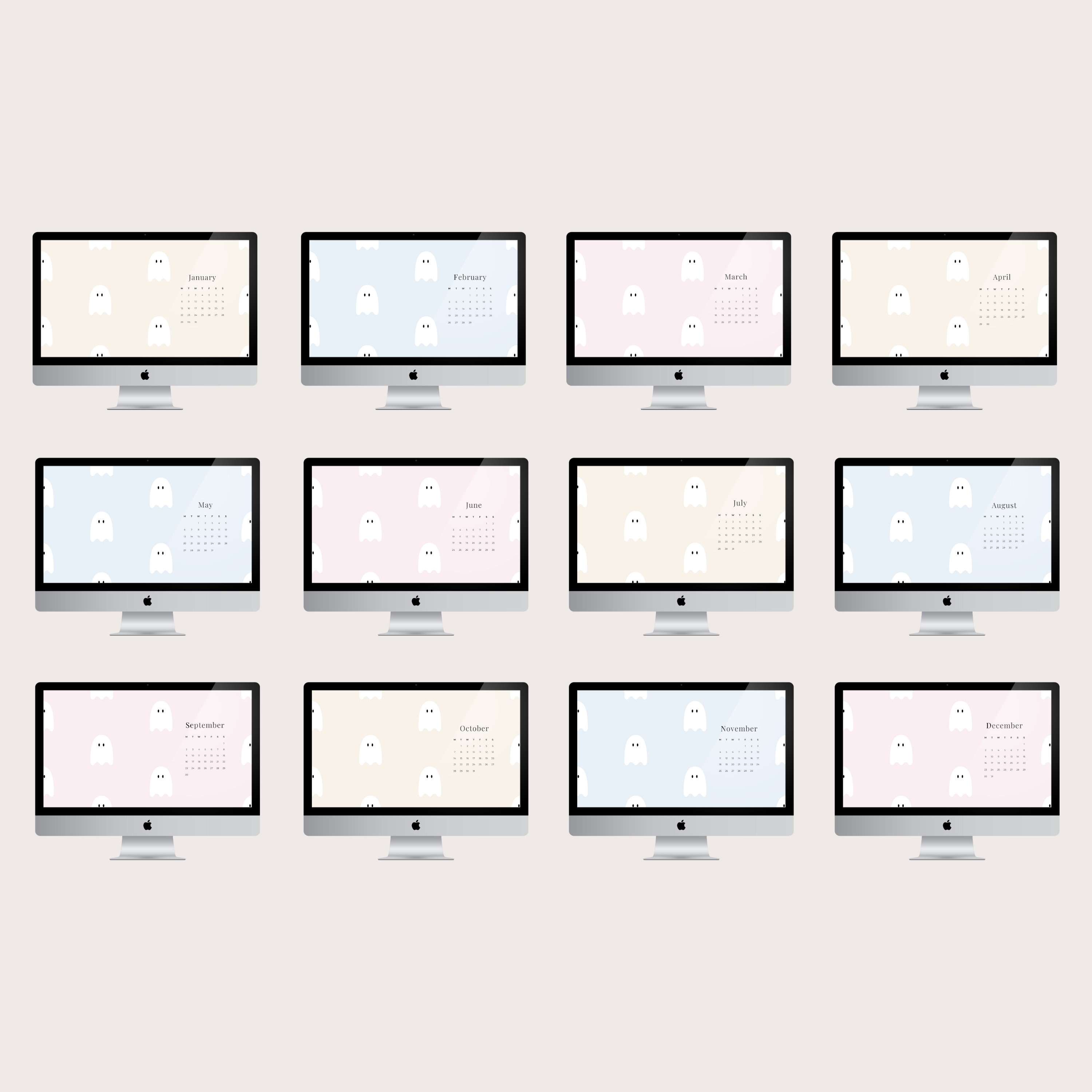 2024 Monday Start Spooky Cute Ghost Monthly Desktop Calendar Wallpaper ...