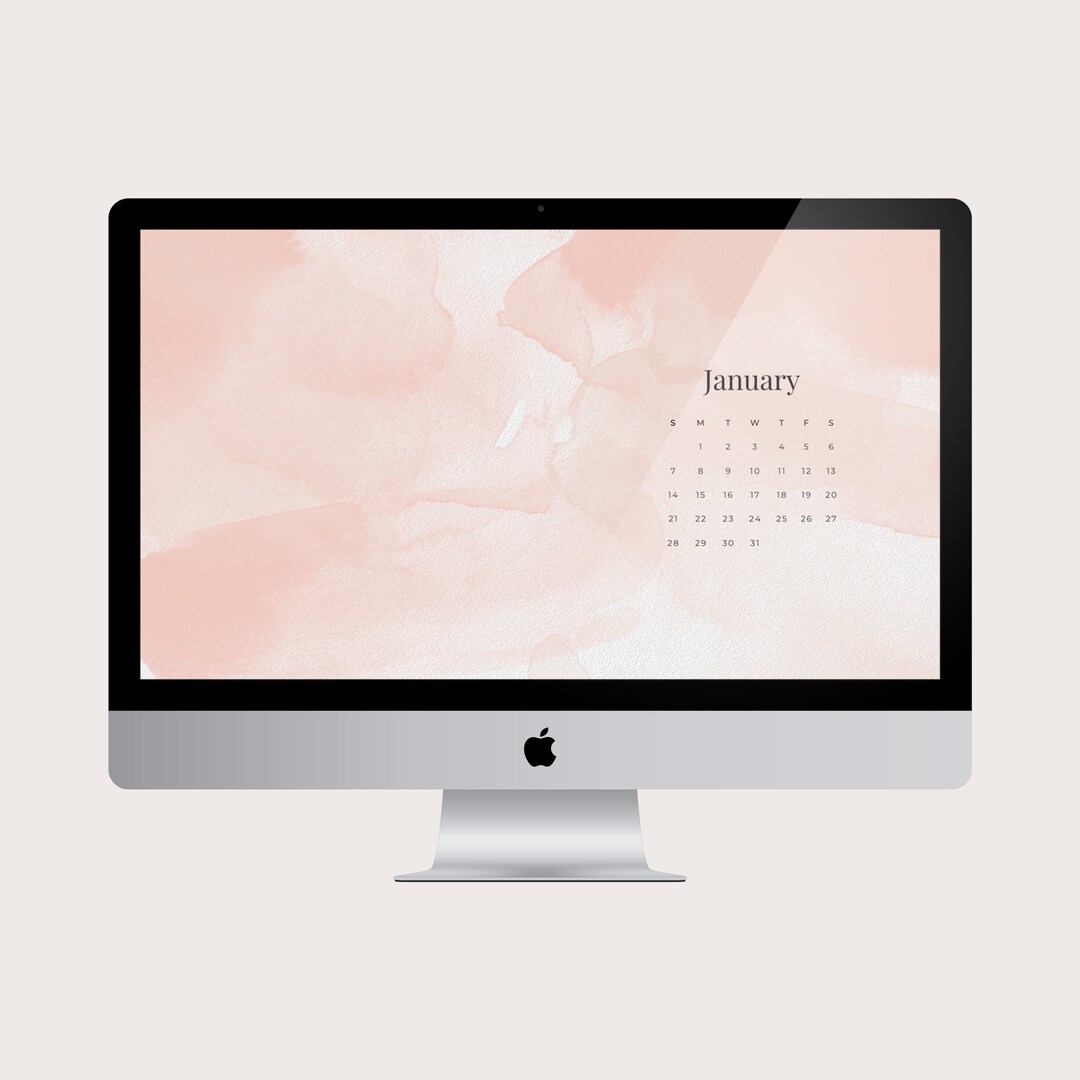 2024 Pink Watercolour Monthly Desktop Calendar Wallpaper, Neutral ...