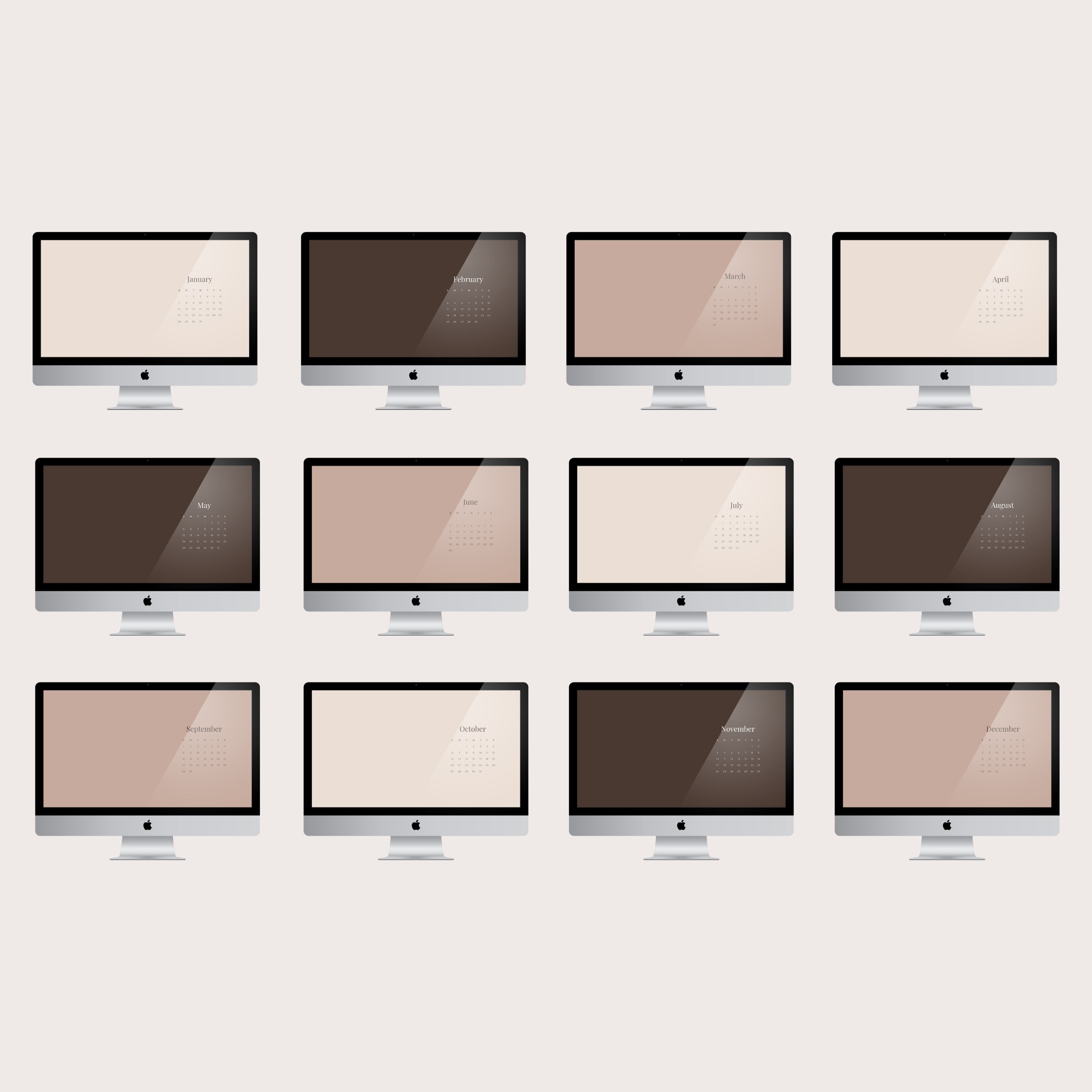 2024 Neutrals Monthly Desktop Calendar Wallpaper, Beige Brown ...