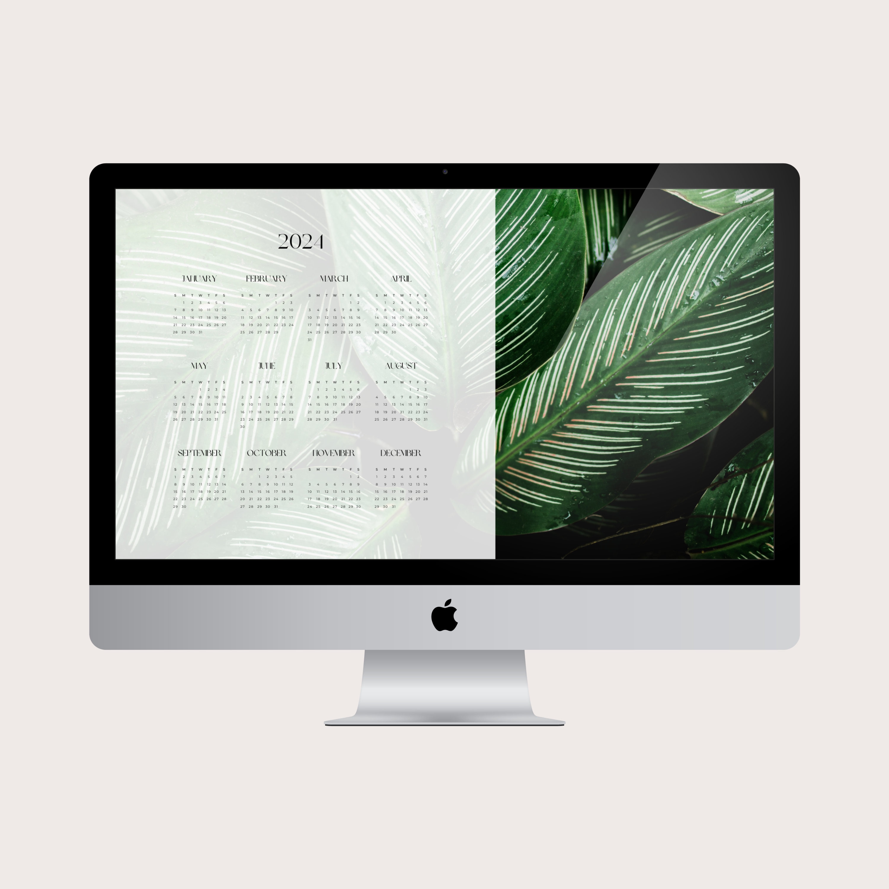 2024 Leaves Desktop Calendar Wallpaper Green Computer Plant - Etsy