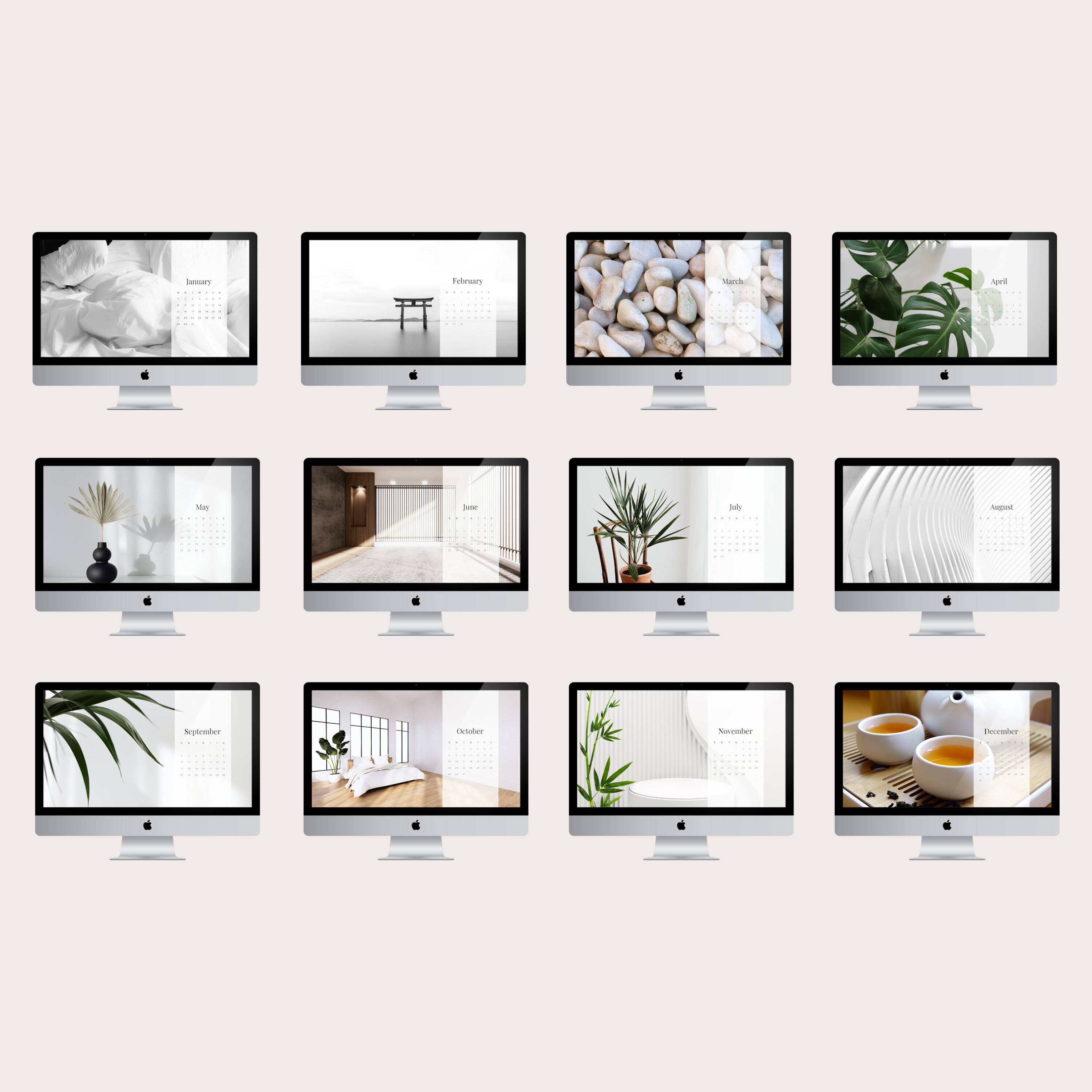 2023 Minimalist Monthly Desktop Calendar Wallpaper Zen - Etsy Canada