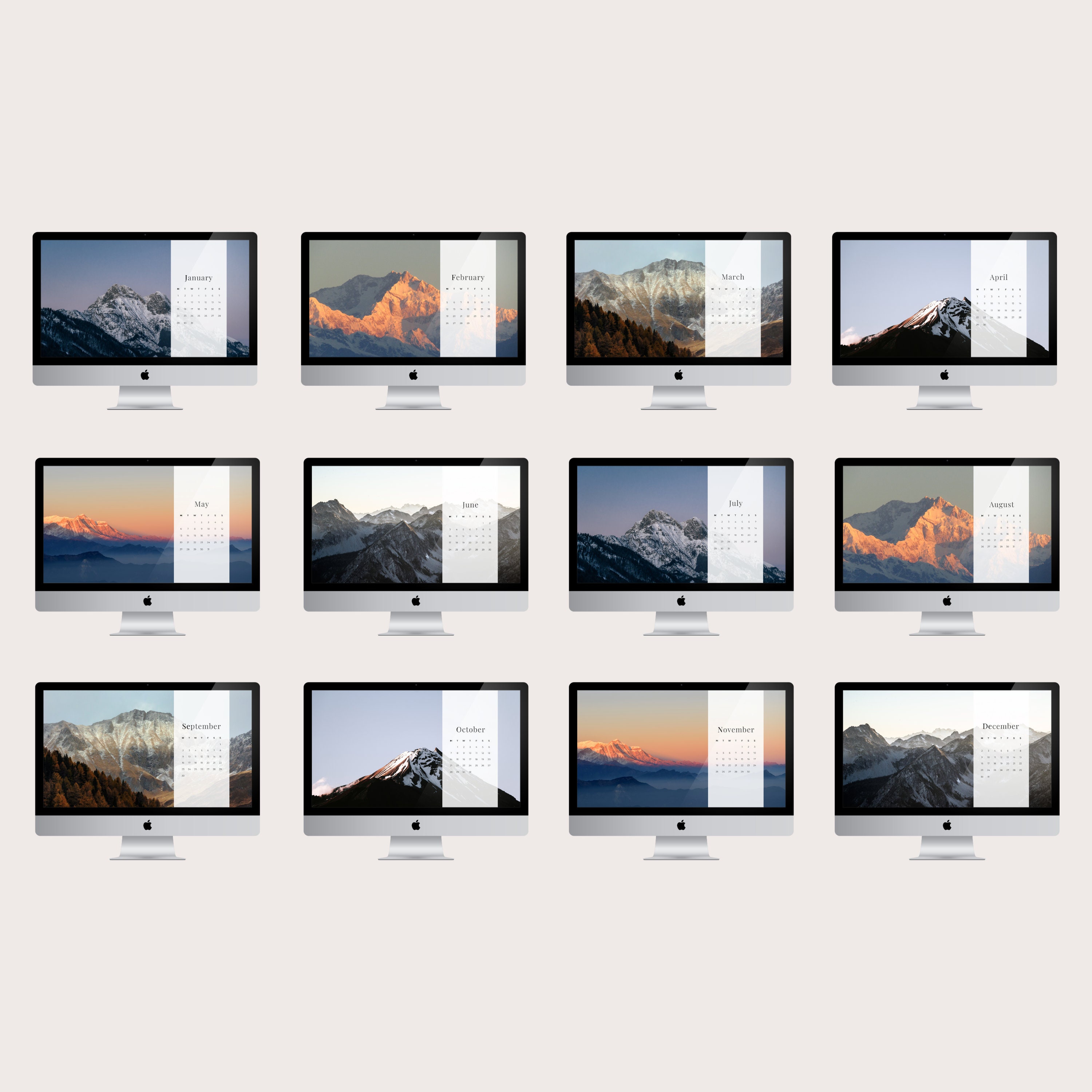 2024 Monday Start Mountains Monthly Desktop Calendar Wallpaper, Scenic ...