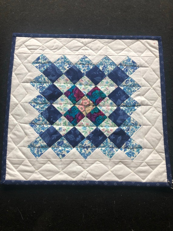 Quilted Blue and White Hand-made Table Topper - Etsy