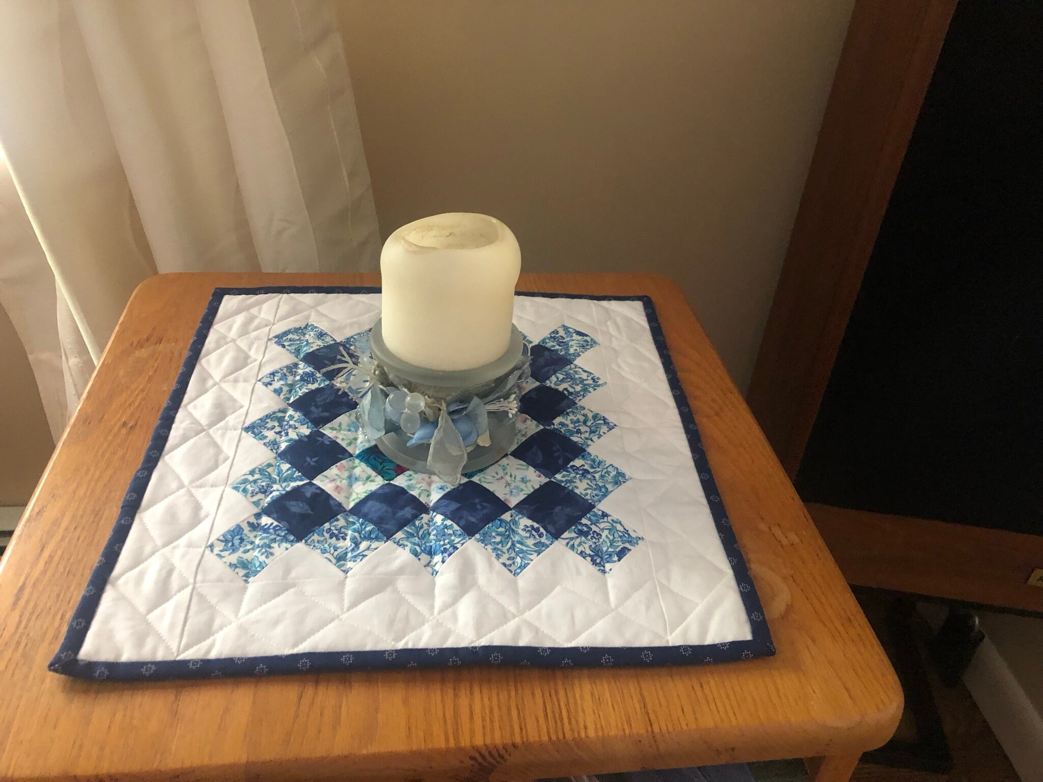 Quilted Blue and White Hand-made Table Topper - Etsy