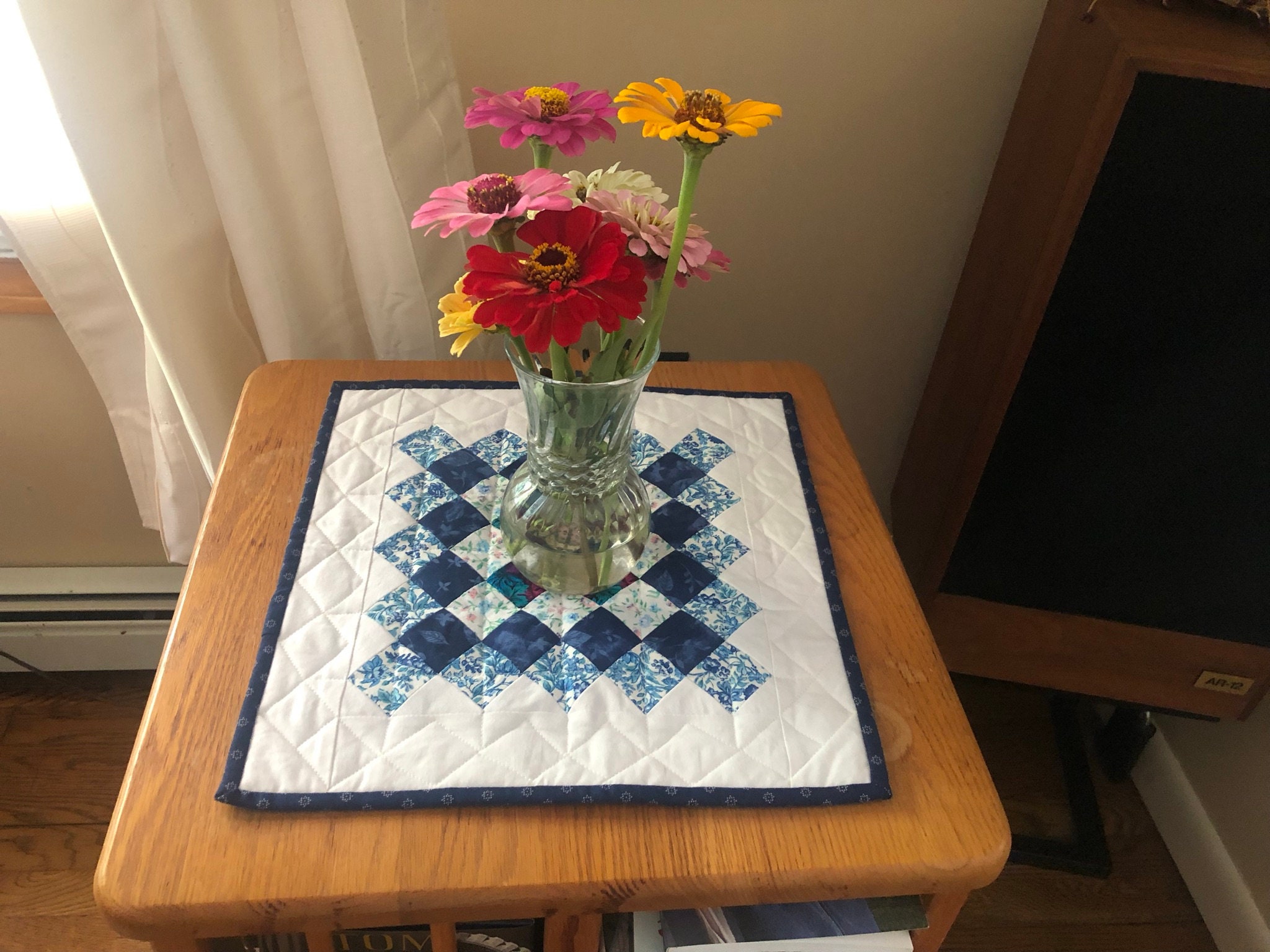 Quilted Blue and White Hand-made Table Topper - Etsy