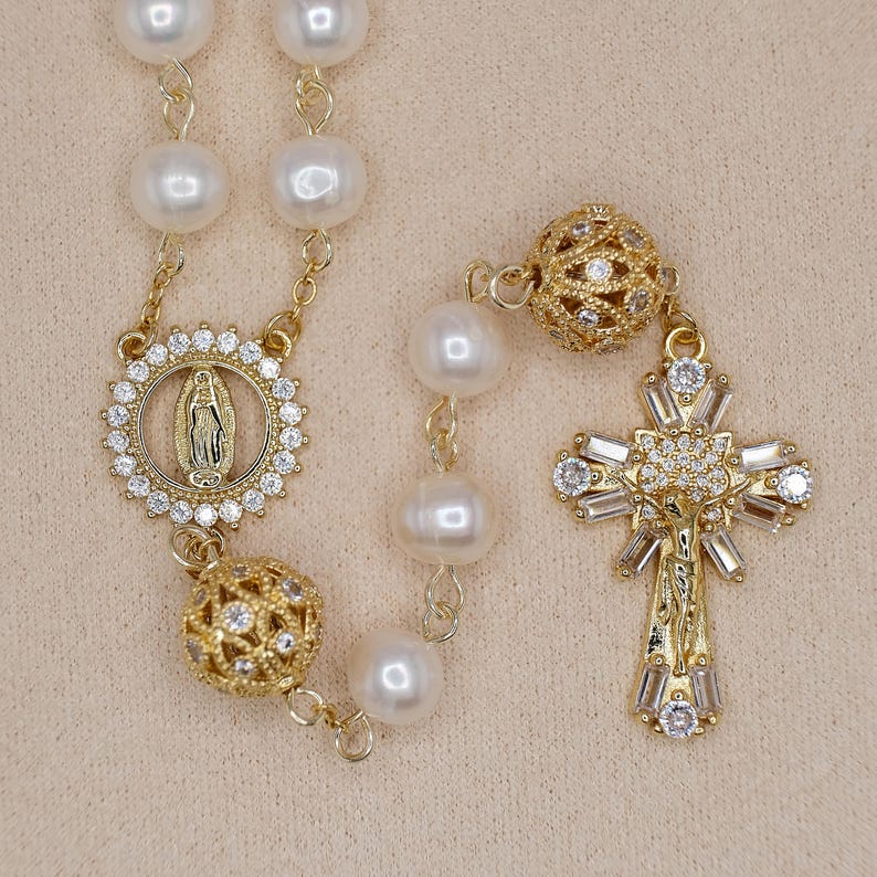 Freshwater Pearl Catholic Rosary With 14K Gold Plated Findings - Gift ...