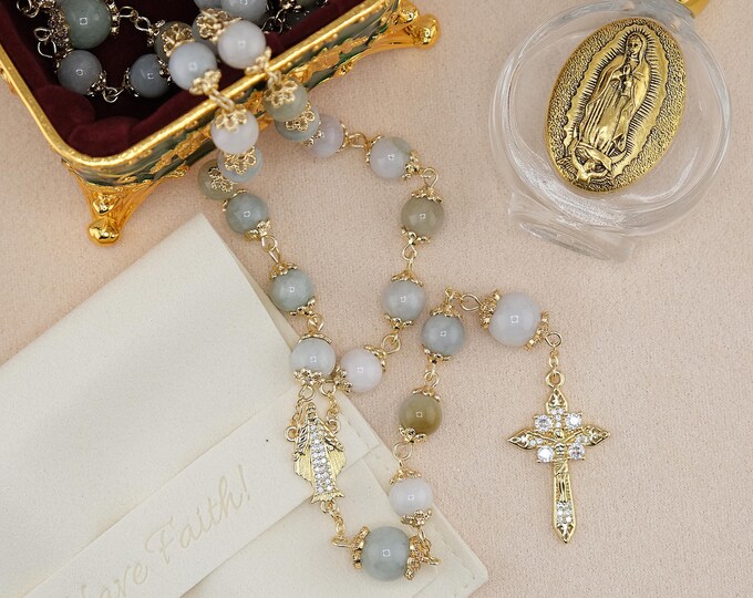 Burma Jade Heirloom Catholic Rosary With 14K Gold Plated Findings and ...