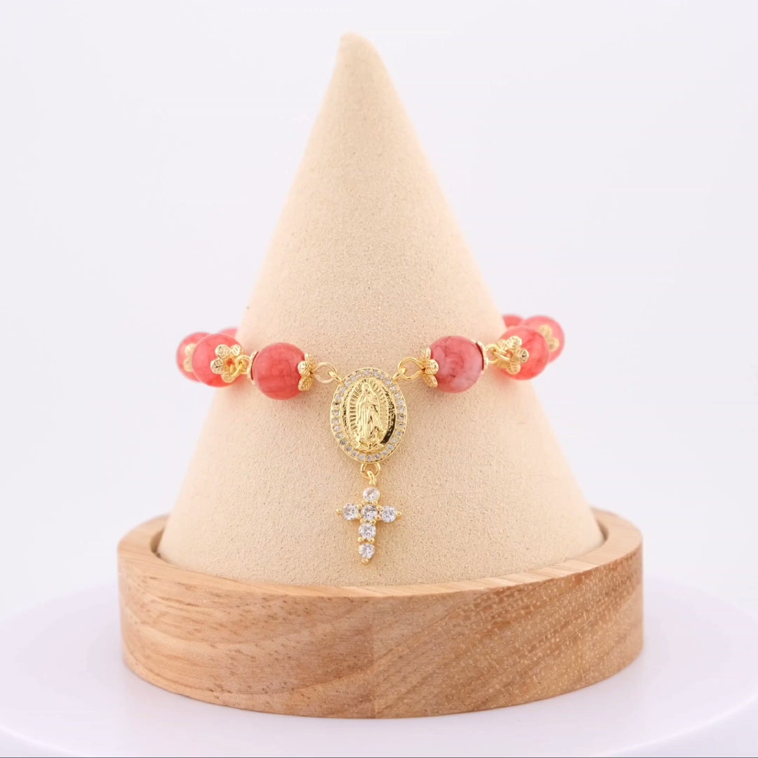 Pink Angelite Rosary Bracelet W/ 14K Gold Plated Findings | Women Kids ...