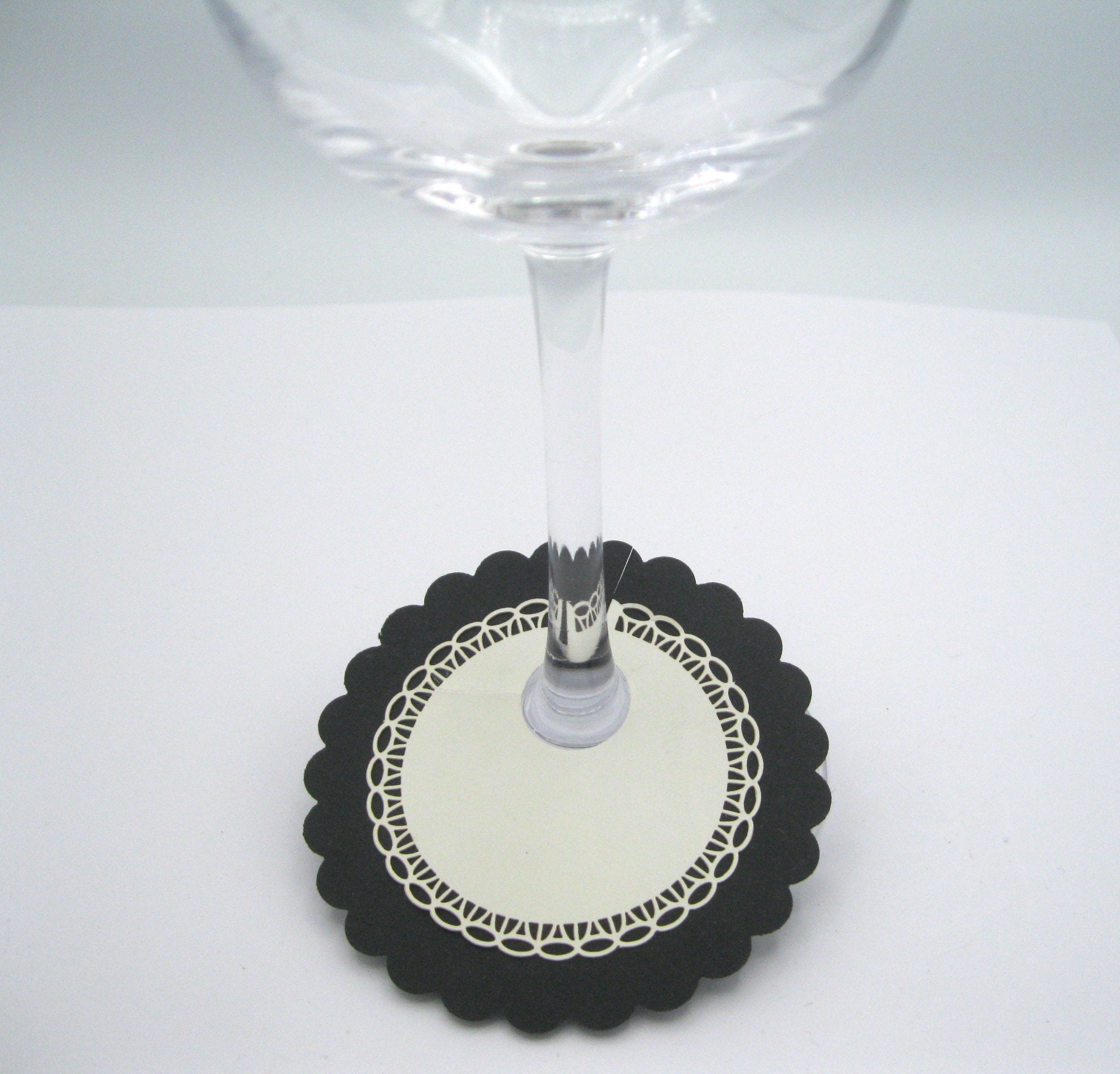 Black and Ivory Paper Wine Glass Markers Stemmed Glass Tags Wine Glass ...
