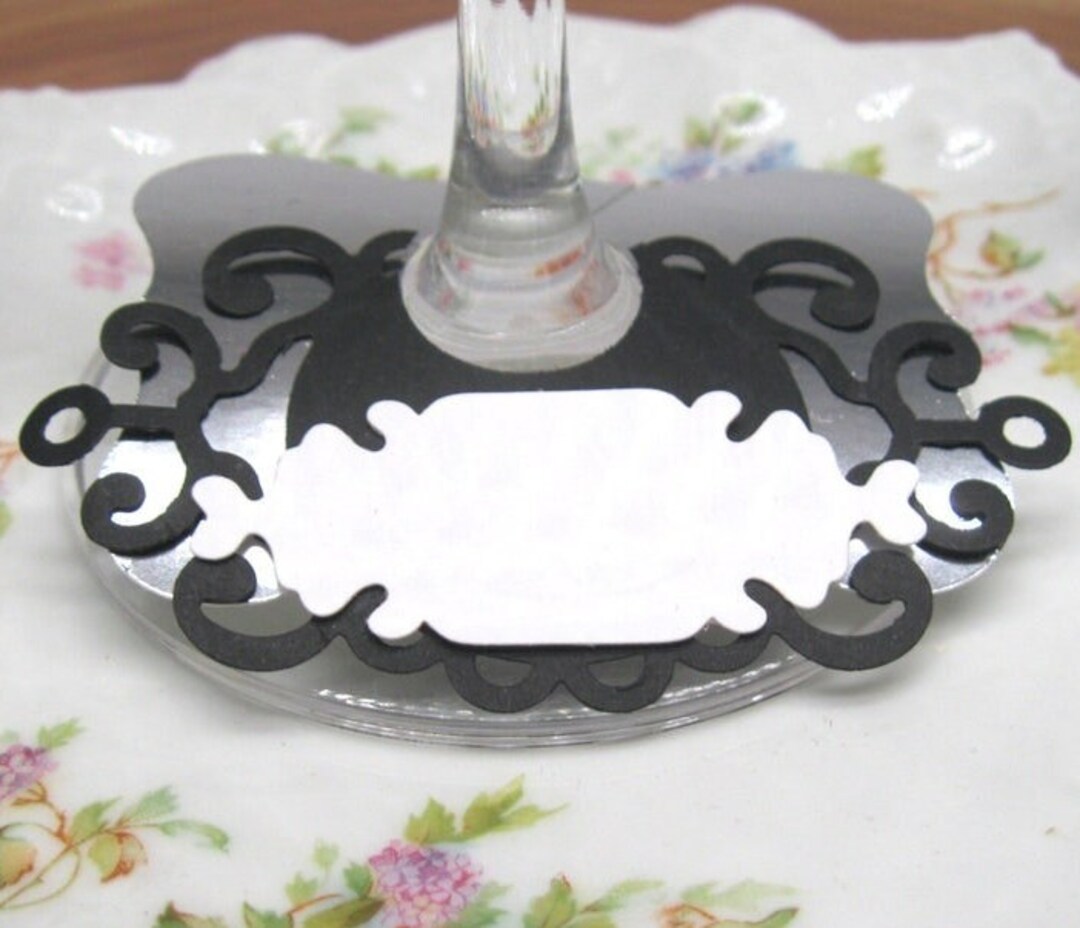 Black Filigree Paper Wine Glass Markers Stemmed Glass Tags Wine Glass ...
