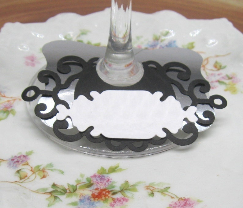 Black Filigree Paper Wine Glass Markers Stemmed Glass Tags Wine Glass ...