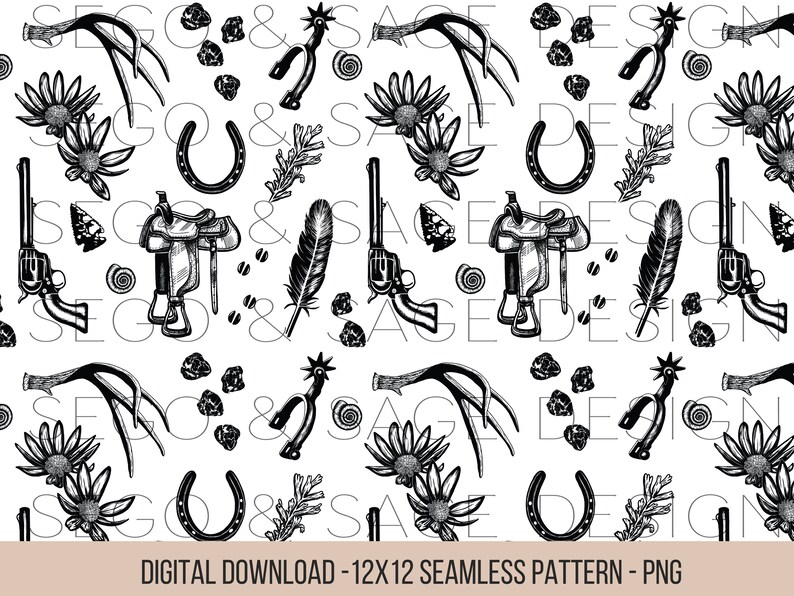 Western Seamless Pattern, Digital Paper, Cowboy Design, Wild West ...