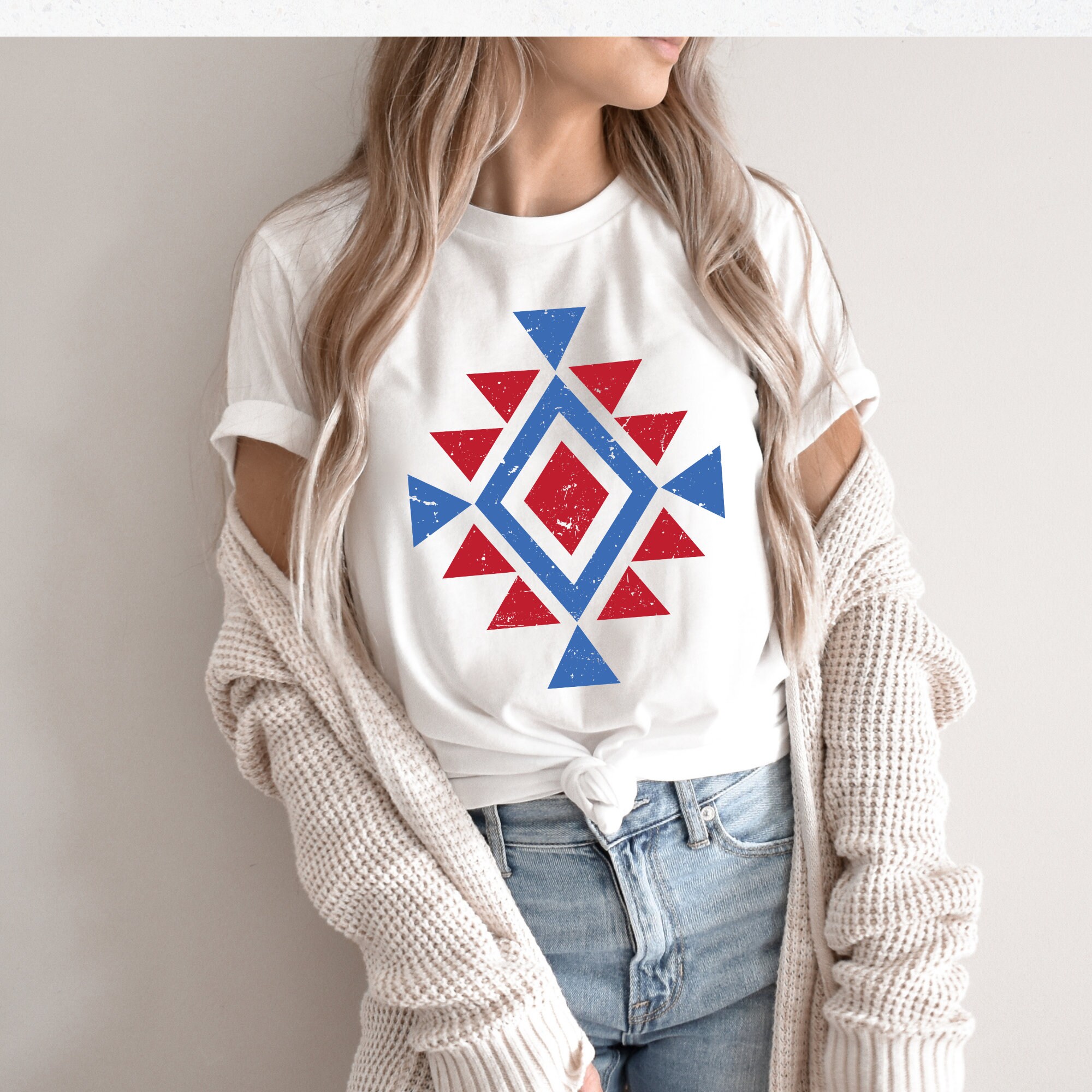 Red and Blue Aztec, Western 4th of July Design, Aztec Design, 4th of ...