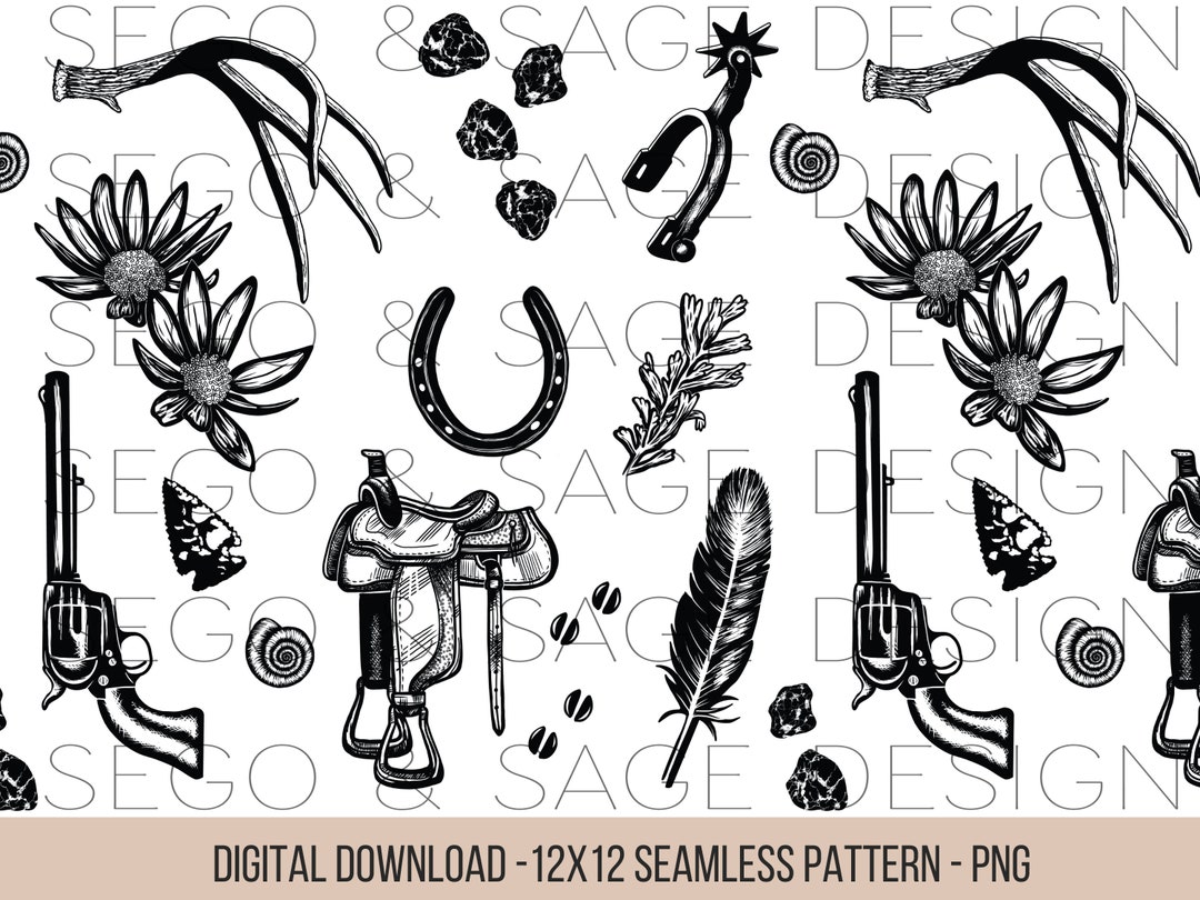 Western Seamless Pattern, Digital Paper, Cowboy Design, Wild West ...