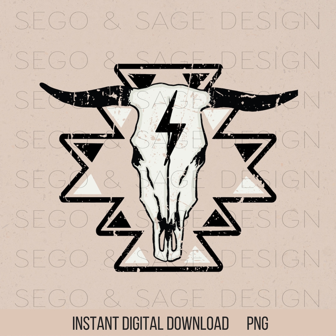 Aztec Cow Skull, Lightening Longhorn, Cowboy Graphic, Rodeo Design ...