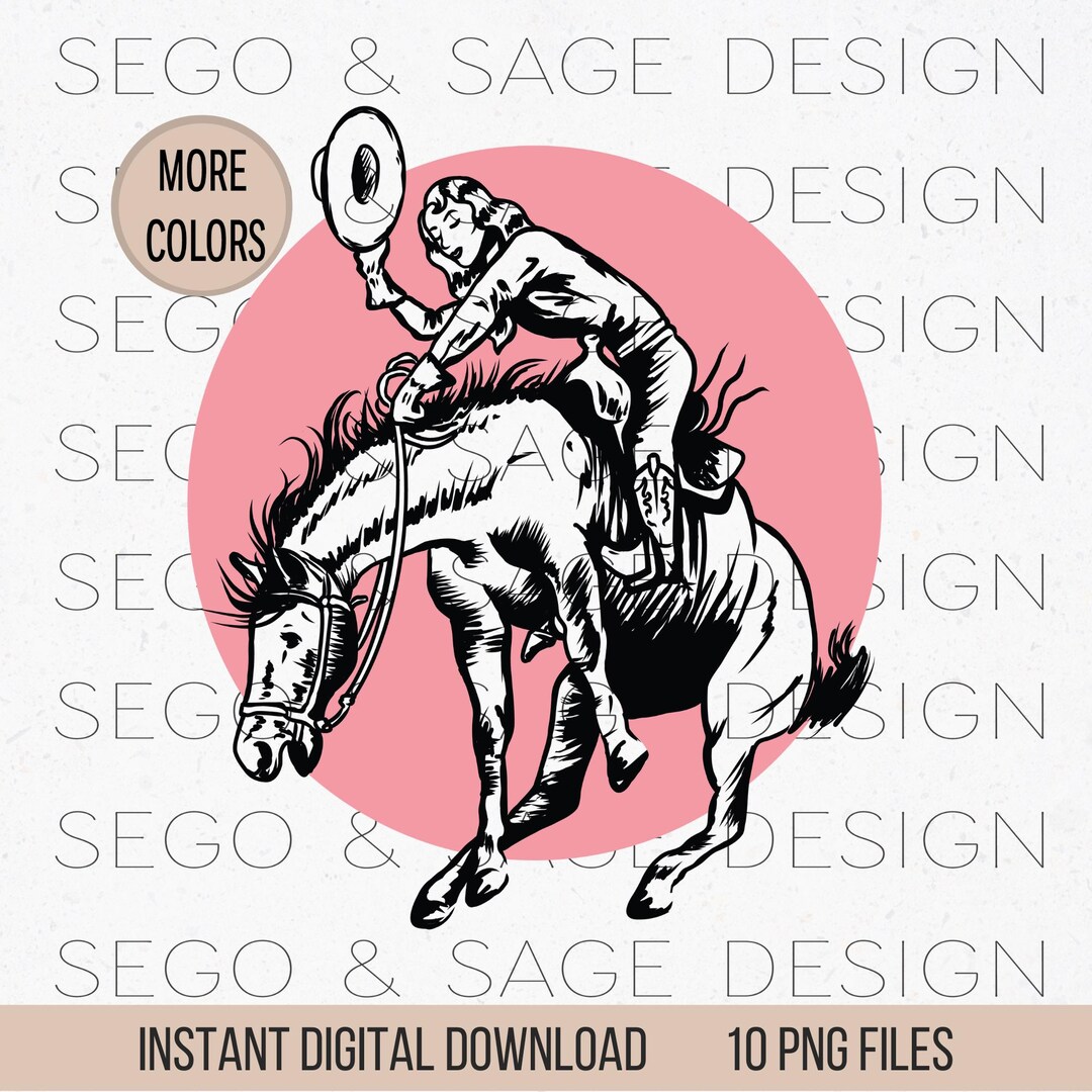Vintage Cowgirl, Western Graphic, Wild West, Bronc Rider, Horse PNG ...