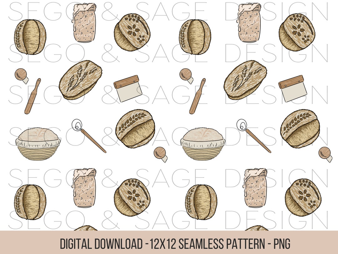Sourdough Bread Seamless Pattern, 12x12 Seamless Pattern, Sourdough ...