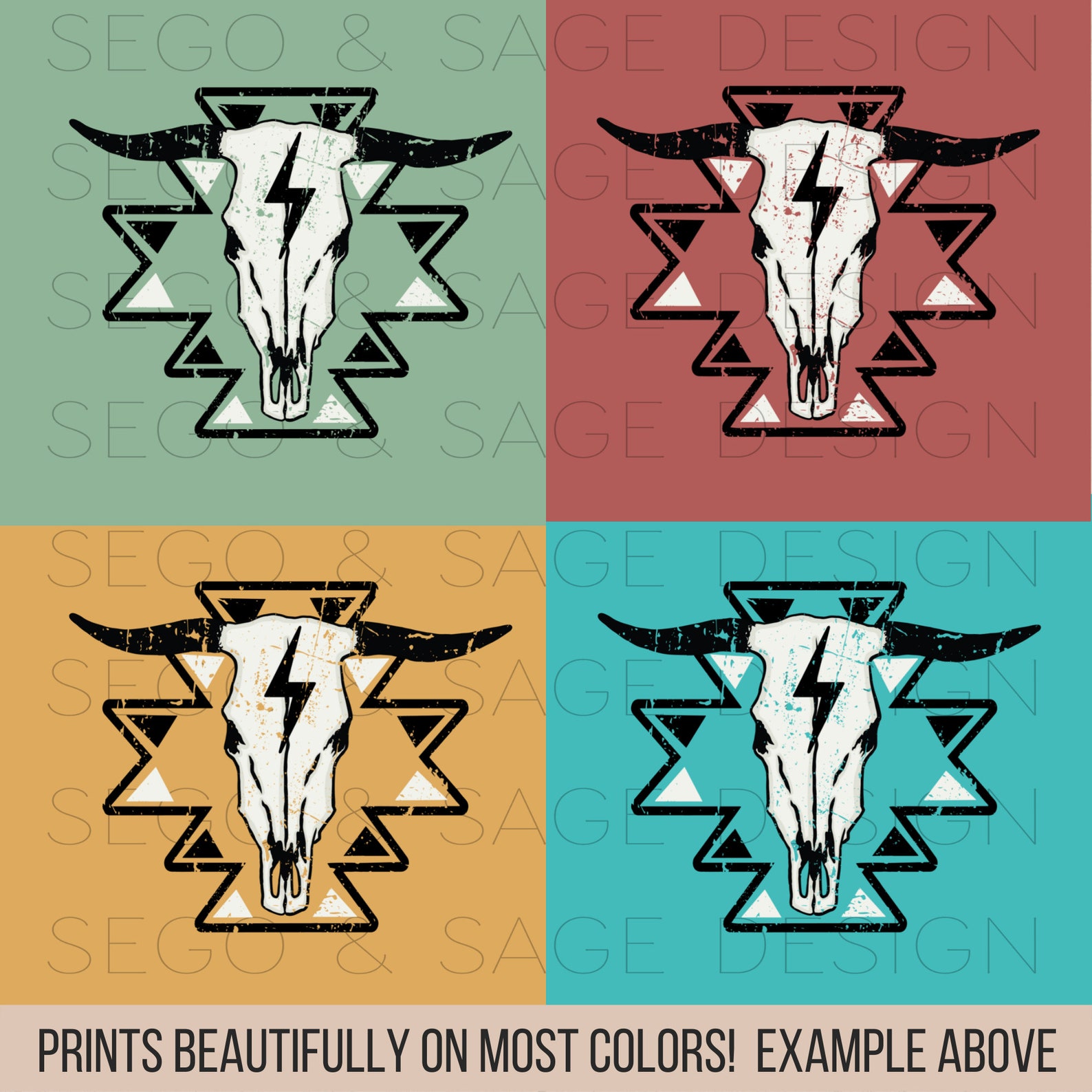 Aztec Cow Skull, Lightening Longhorn, Cowboy Graphic, Rodeo Design ...