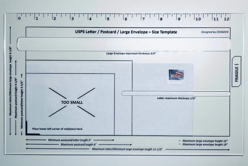 Acrylic USPS First Class Template Size Guide Measuring Postal Slot ...