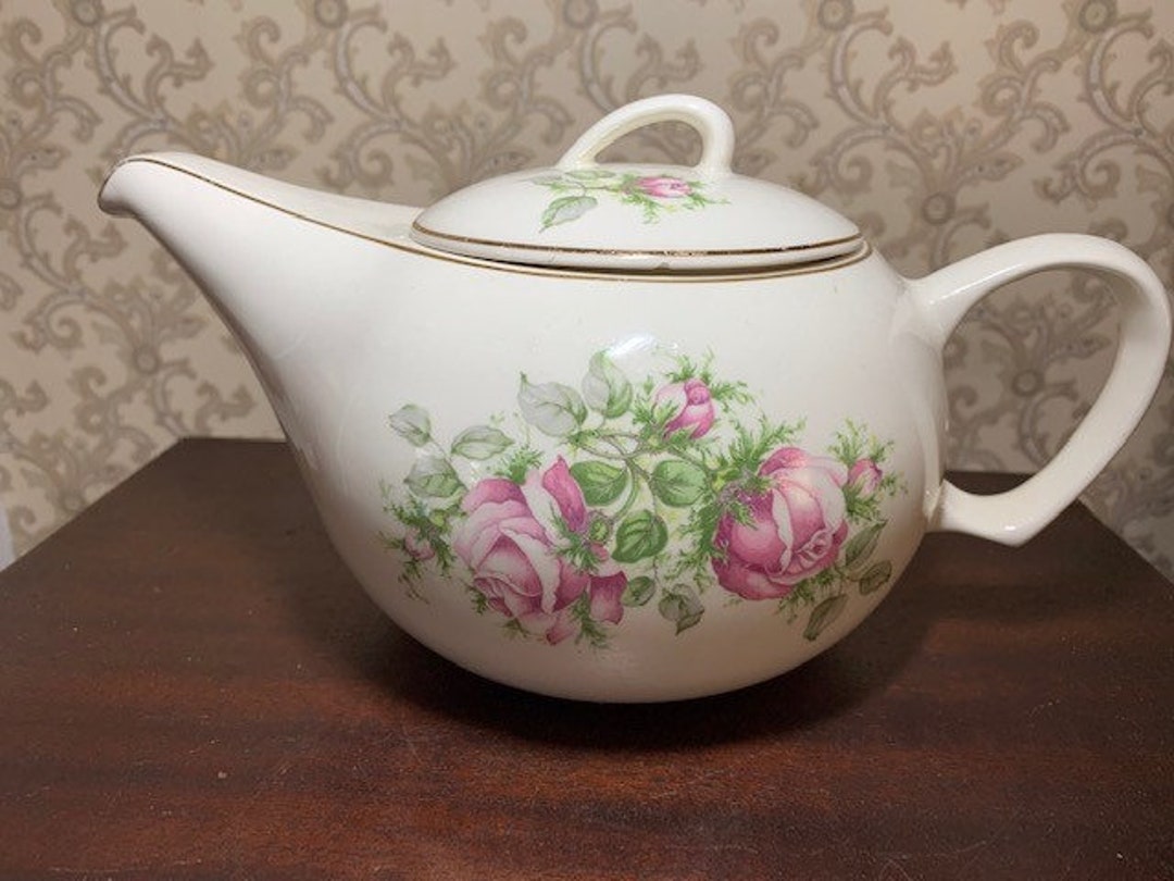 Vintage Aladdin Rose Floral Teapot Aladdin Style Elongated Spout Teapot ...