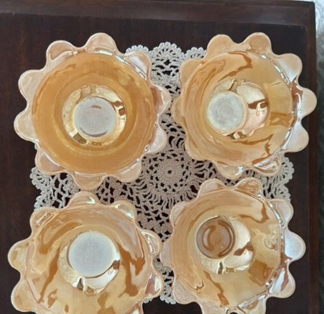 Fire King Set of 4 Peach Lusterware Lotus Flower Party / Dessert Bowls ...