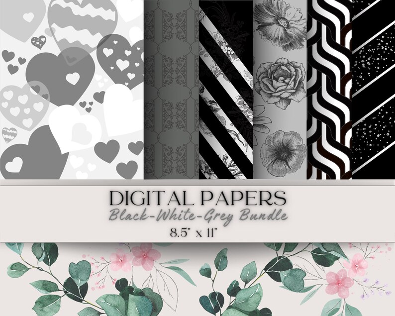 Black White and Grey Patterns Digital Paper Printable - Etsy