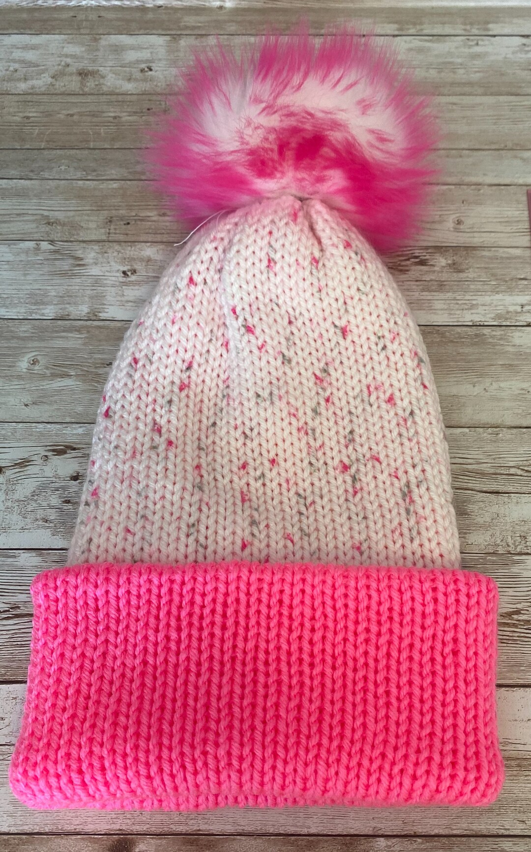 Hot Pink "confetti" Beanie With Hot Pink Brim "tiktok Inspired" With ...