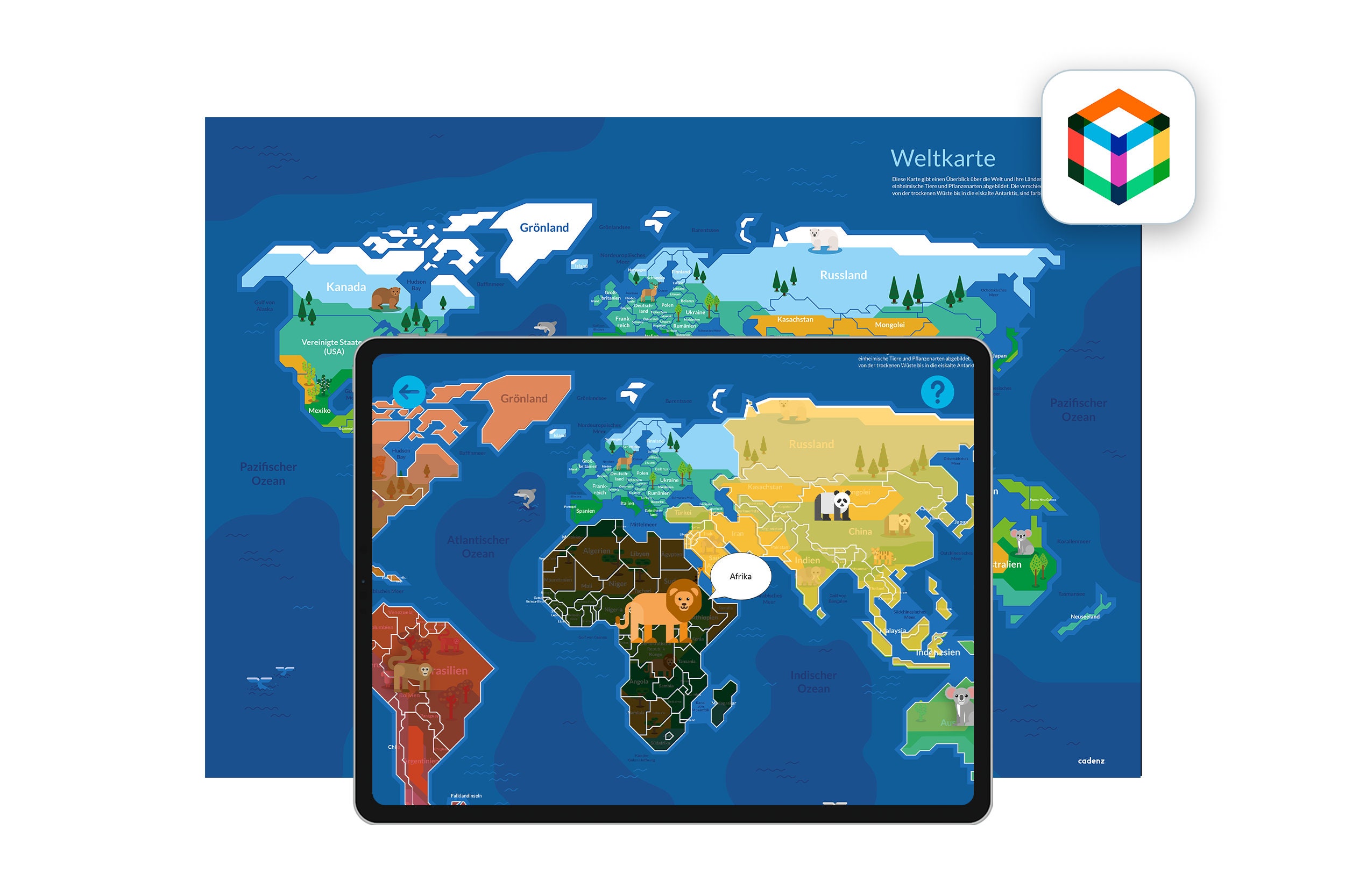 Augmented Reality Poster world Map Animals, Learning Poster, Children's ...