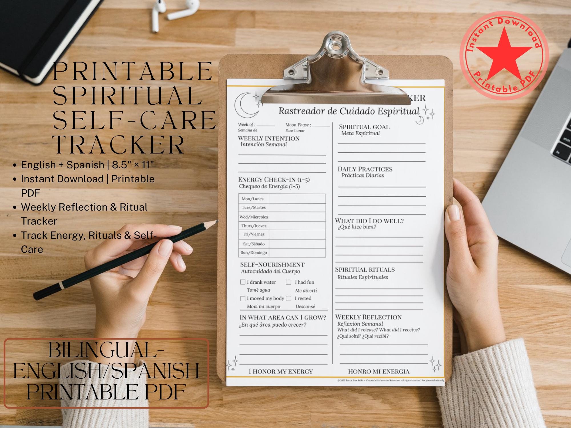 Bilingual Spiritual Self-care Tracker | Printable PDF | English/spanish ...