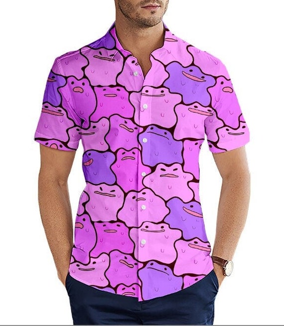 Ditto Pokemon Button Up/dress/hawaiian Shirt Purple/pink - Etsy Israel